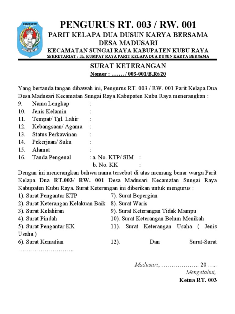 SURAT PENGANTAR Administrasi RT | PDF
