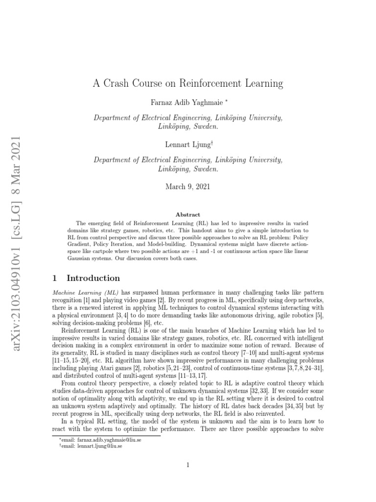 A Crash Course On Reinforcement Learning | PDF | Probability Density ...