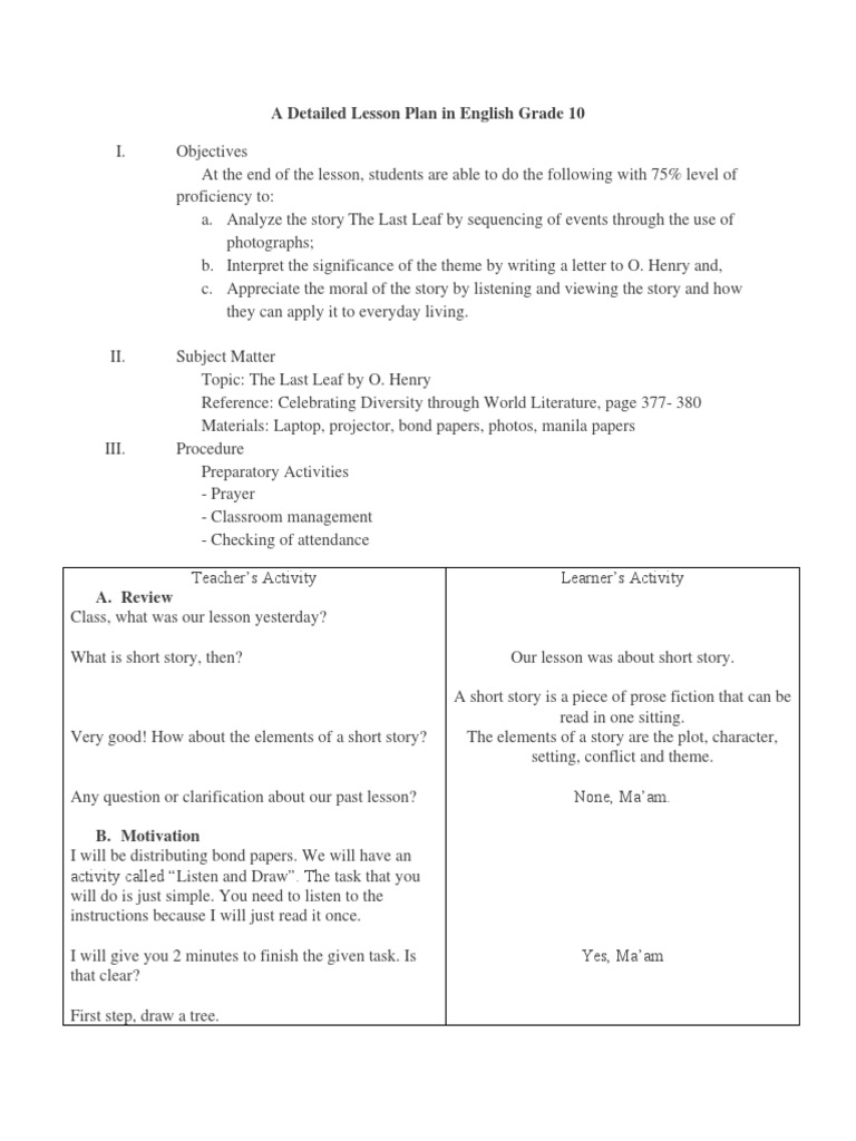 Detailed Lesson Plan Grade 10 World Literature | PDF | Lesson Plan | O ...