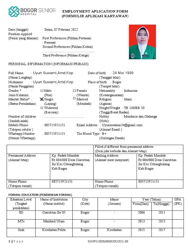 Formulir Aplikasi Kerja | PDF