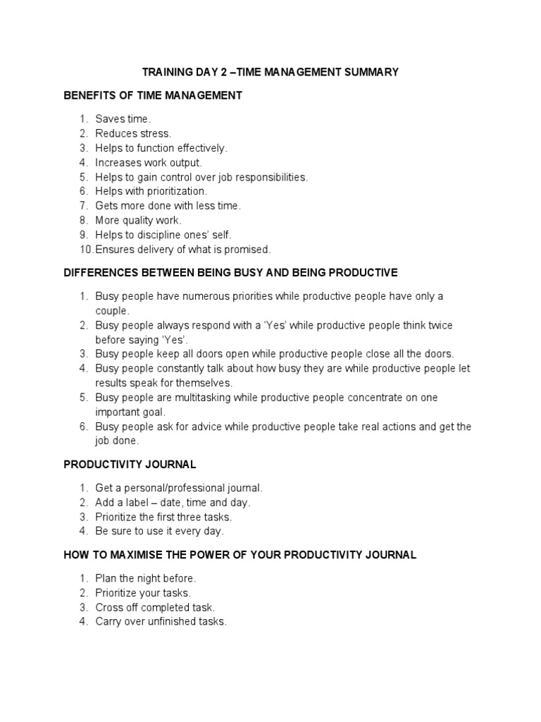 Time Management Summary | Download Free PDF | Time Management ...