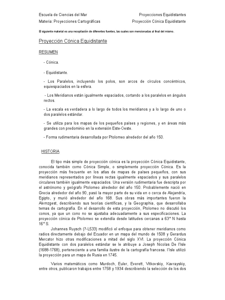 Proyección Cónica Equidistante en Cartografía | PDF | Mapa | Geografía ...