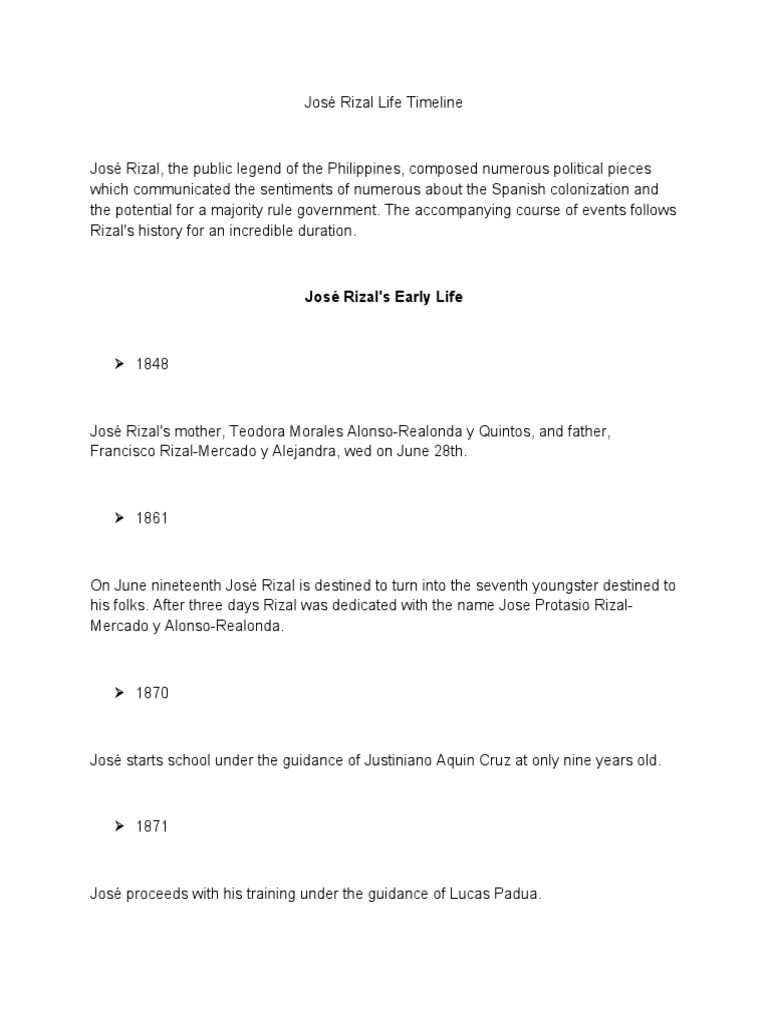 José Rizal Life Timeline | PDF | Manila | Philippines