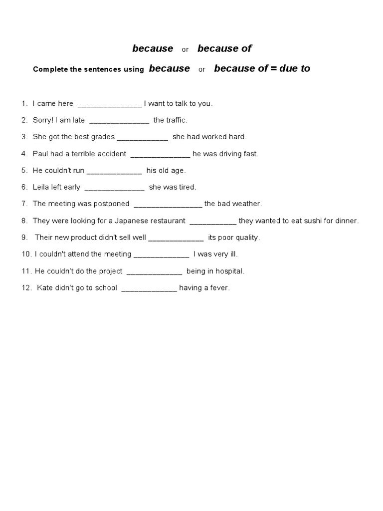 Because or Because of | PDF | Language Arts & Discipline