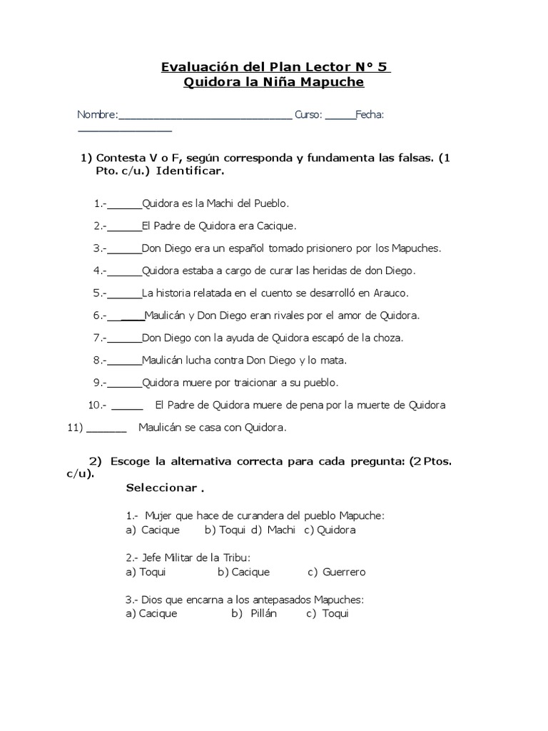 Plan Lector #5 Quidora La Niña Mapuche | PDF