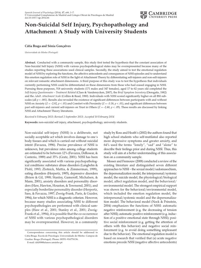 Braga2014 Non-Suicidal Self Injury, Psychopathology and Attachment A ...