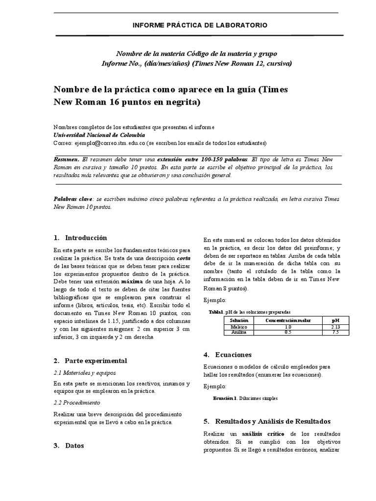 Modelo Informe Tipo Articulo | PDF