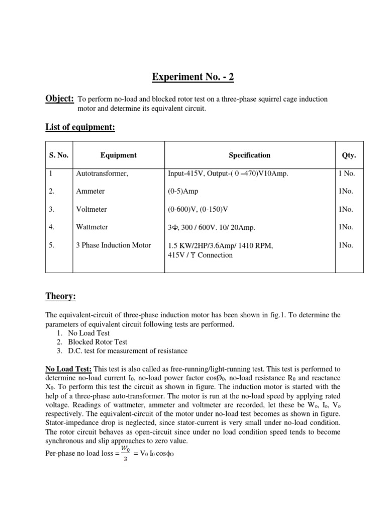 Exp.2 - No-Load and Blocked Rotor Test On A Three-Phase Squirrel Cage ... Exp.2 - No-Load and Blocked Rotor Test On A Three-Phase Squirrel Cage ...