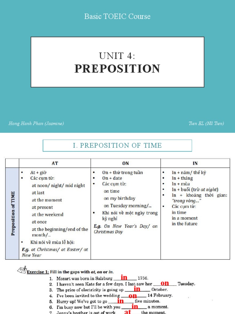 Basic TOEIC - U4 - Prepositions | PDF