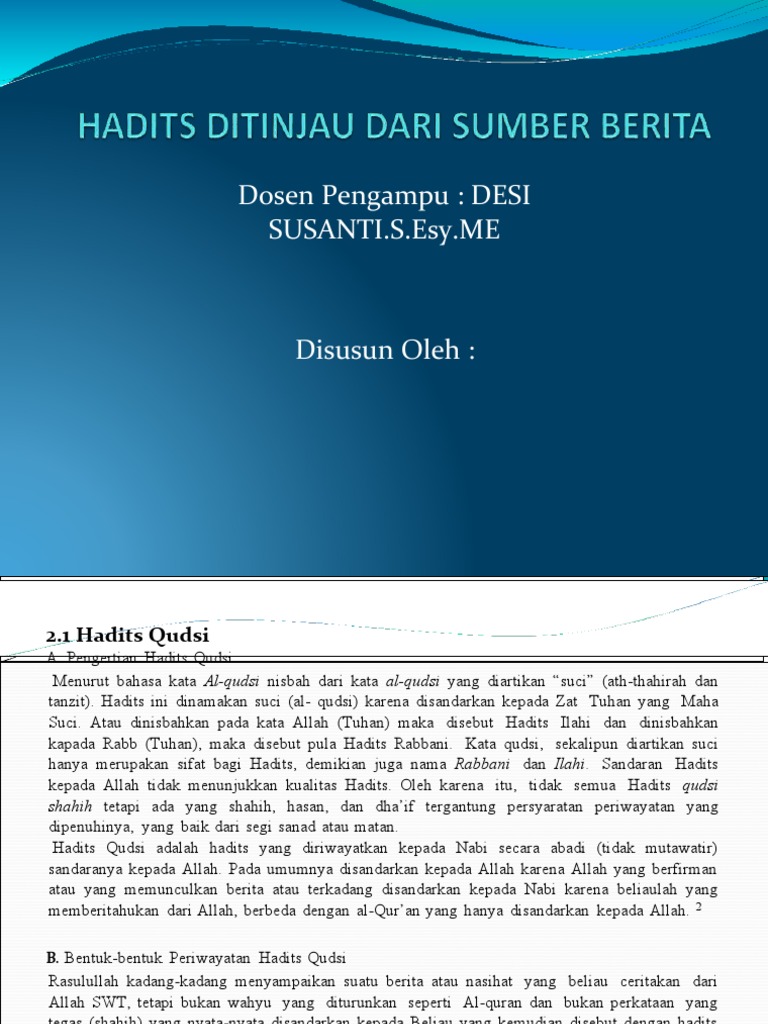 Macam Hadis Ditinjau Dari Sumber Berita | PDF