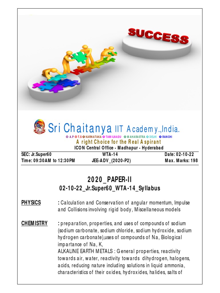 02 10 22 - JR - Super60 - Jee Adv (2020 P2) - WTA 14 - Q.Paper | PDF ...