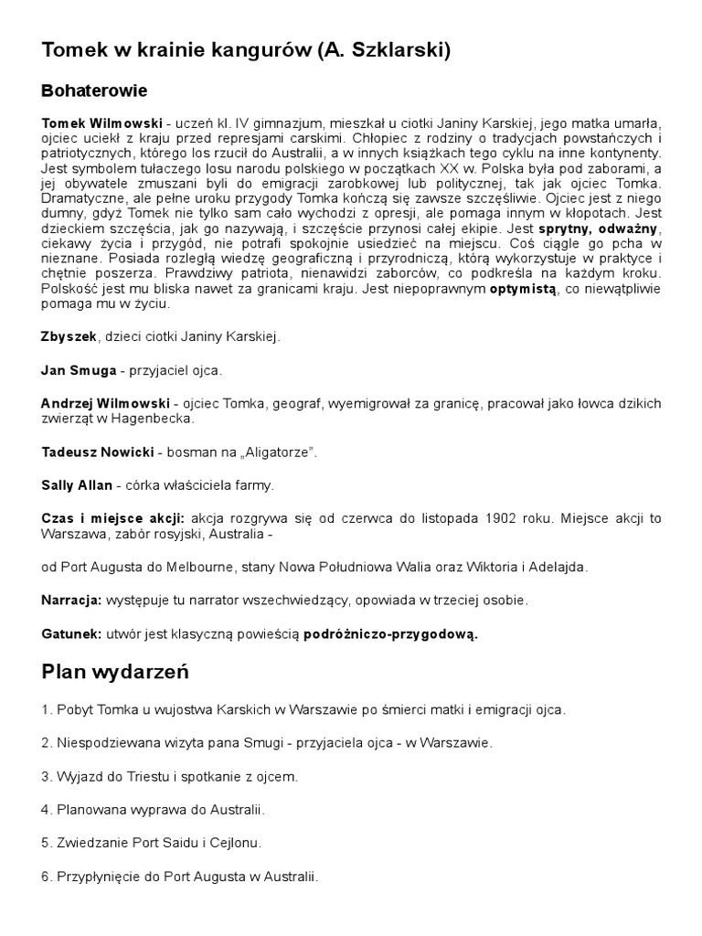 Tomek W Krainie Kangurów (A. Szklarski) - Język Polski | PDF