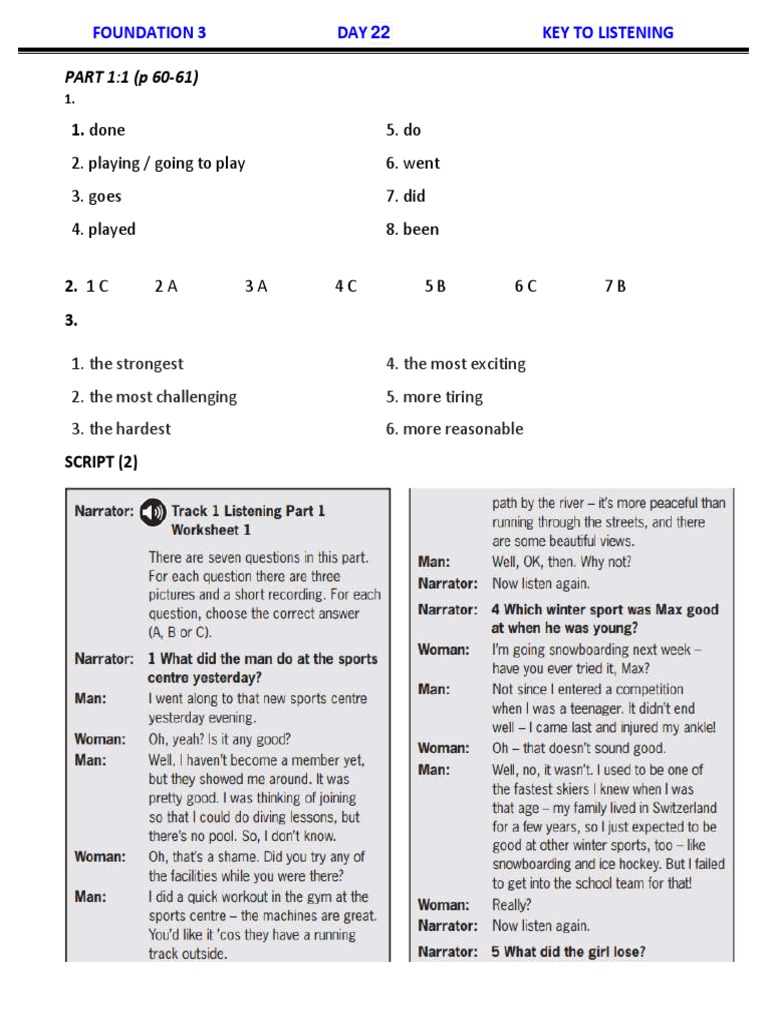 F3 Day 22 Listening Key | PDF