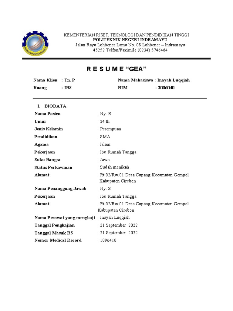 Format Resume KEPERAWATAN GEA | PDF