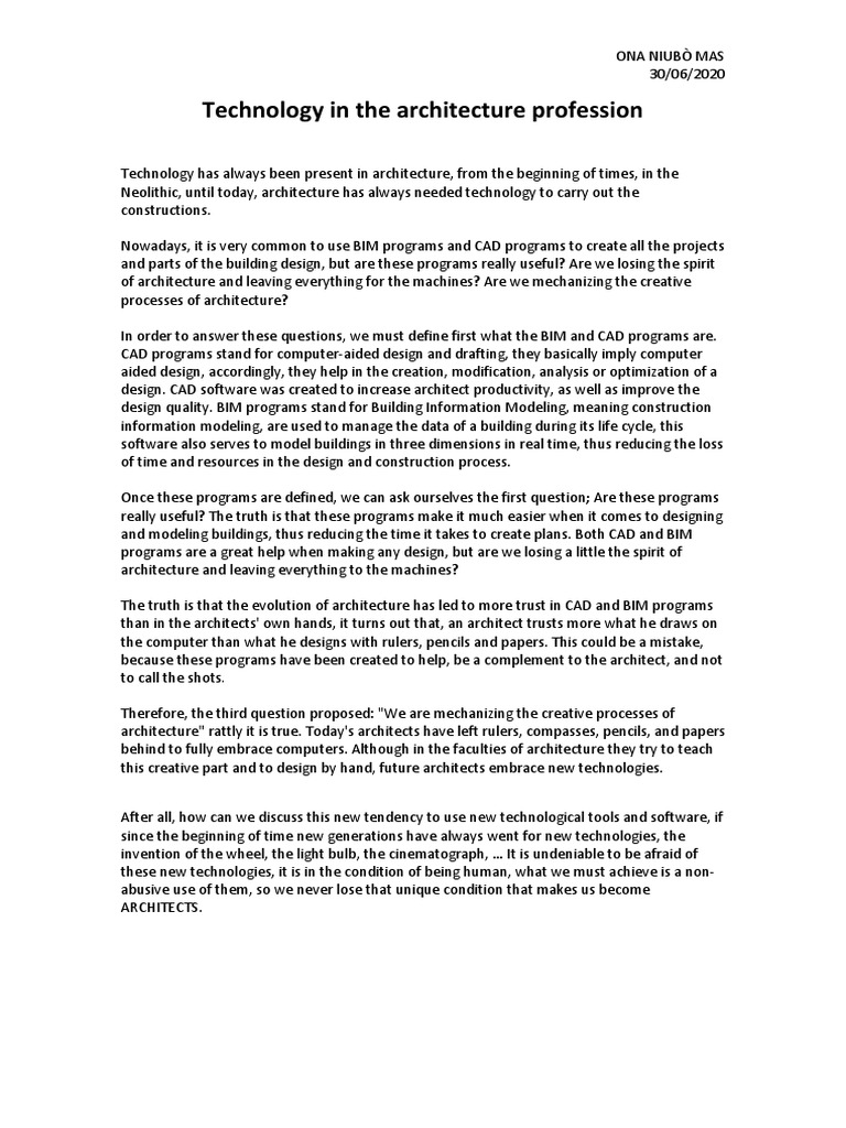 Technology in The Architecture Profession | PDF | Computer Aided Design ...
