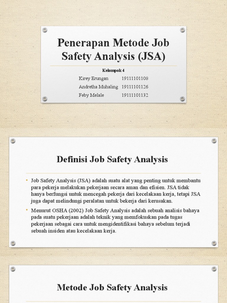 Kelompok 4 - K3B - Penerapan Metode Job Safety Analysis (JSA) | PDF