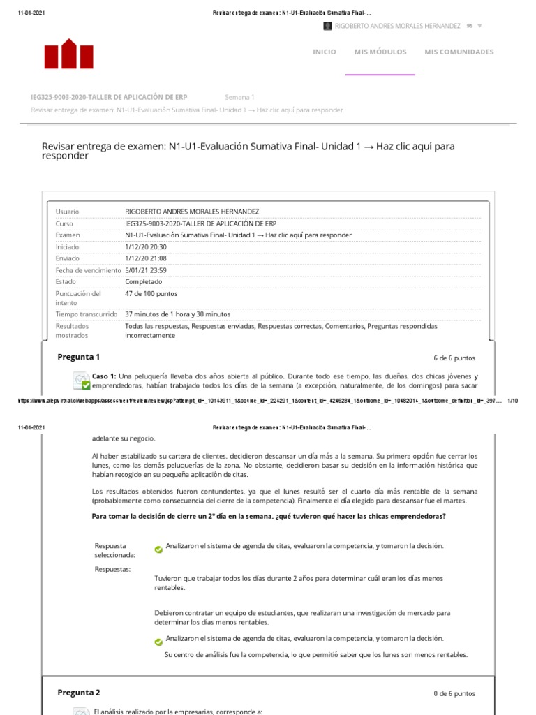 Revisar Entrega de Examen N1 U1 Evaluaci N Sumativa Final PDF | PDF ...