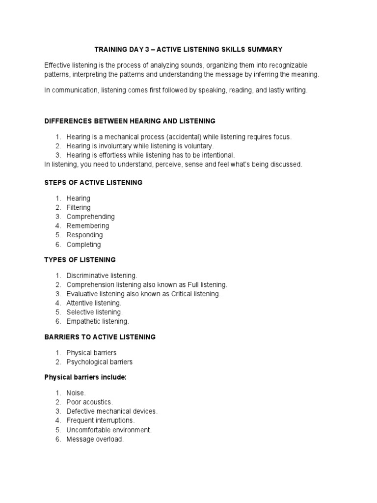 Active Listening Guide for Trainers | PDF