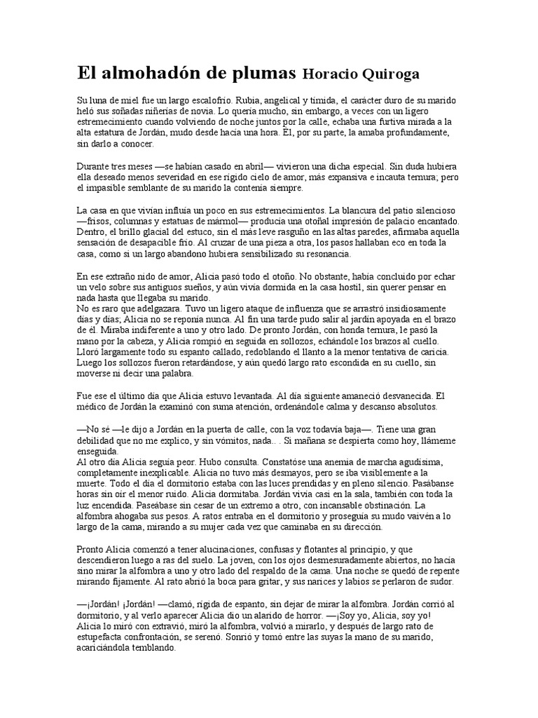 El Almohadón de Plumas Horacio Quiroga | PDF | Clásicos