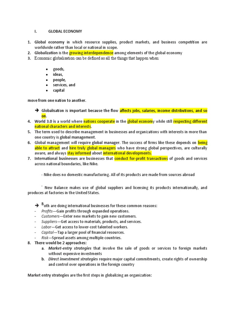 Chapter 5 Summary | PDF | Globalization | Foreign Direct Investment