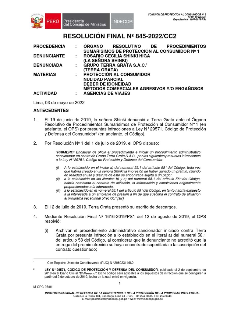 RESOLUCIÓN FINAL #845-2022/CC2: Secretaria Tecnica de La Comisión de ...