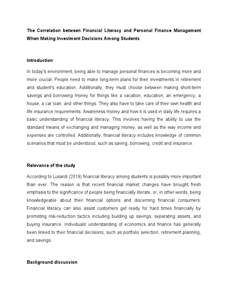 Concept Paper | PDF | Survey Methodology | Financial Literacy