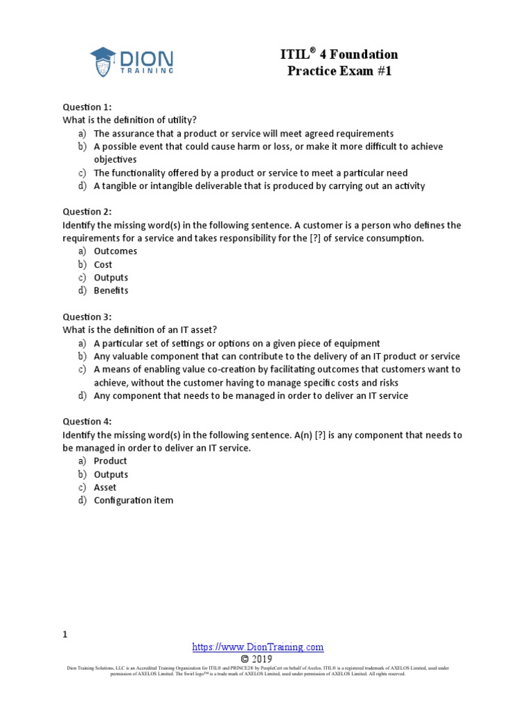 ITIL 4 Foundation (Practice Exam 2) | PDF | It Service Management ...