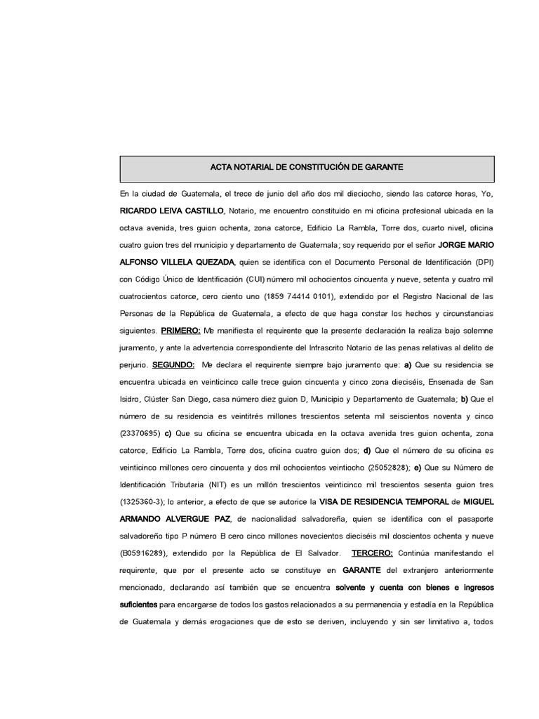 Acta de Garante Persona Individual | PDF