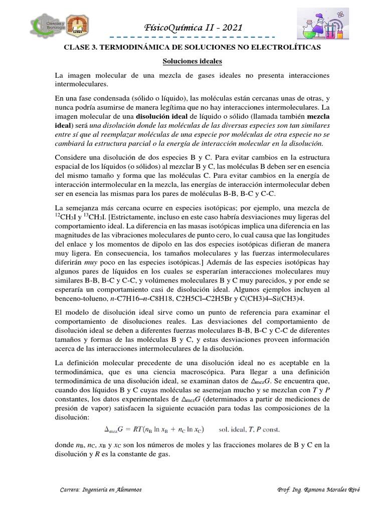 Clase 3. Soluciones Ideales No Ideales | PDF | Gases | Química