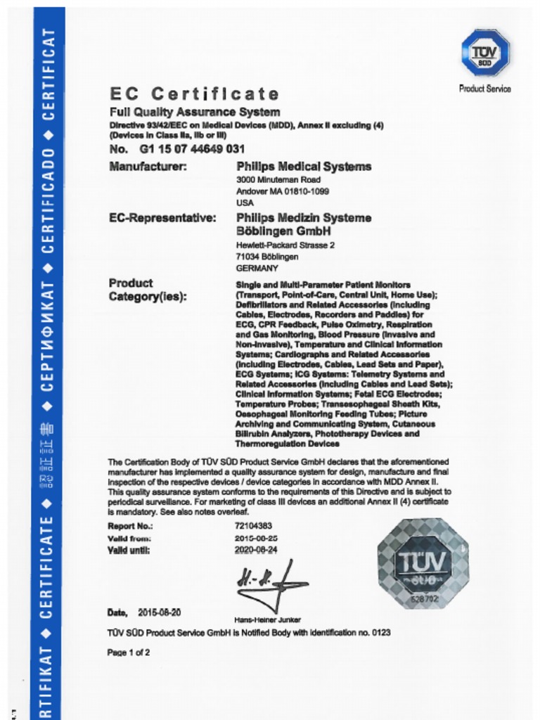 EC Certificate Philips | PDF | Medical Device | Equipment