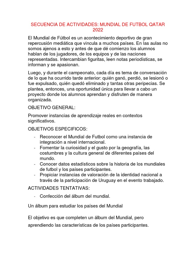 Secuencia de Actividades Qatar 2022 | PDF | Asociación de Futbol | FIFA ...