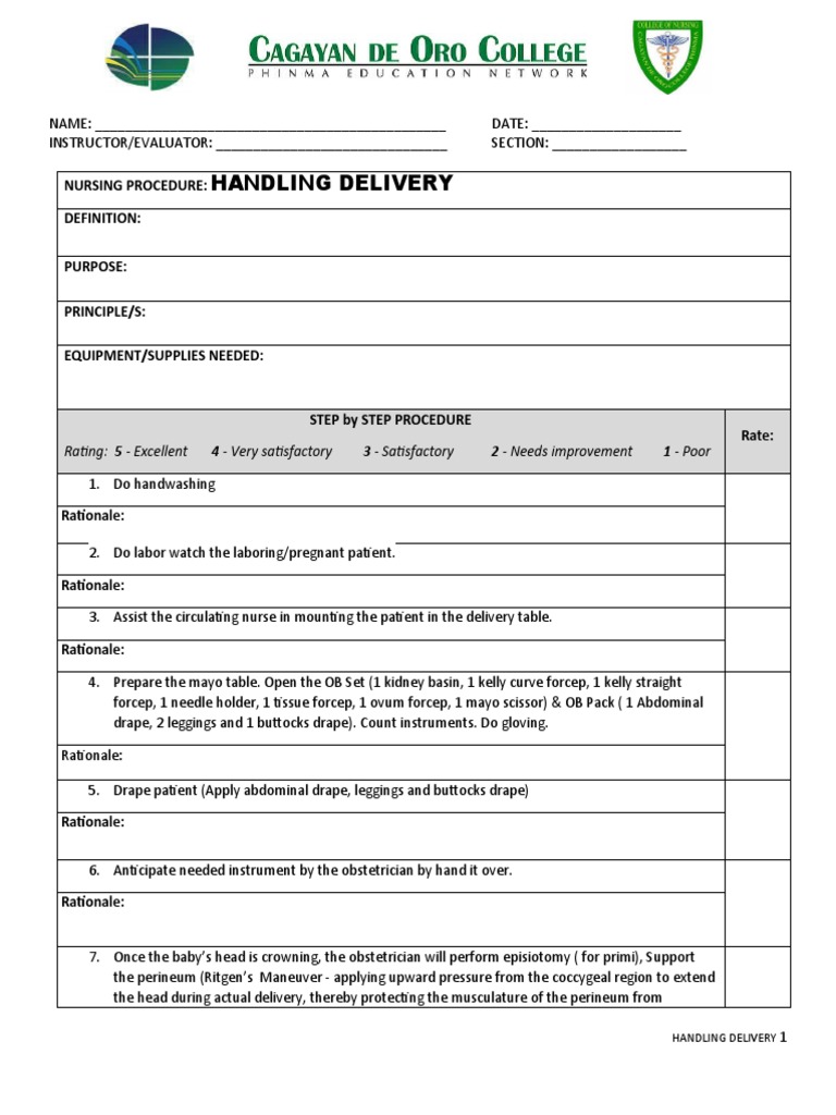 Delivery Procedure Checklist | PDF | Childbirth | Health Care