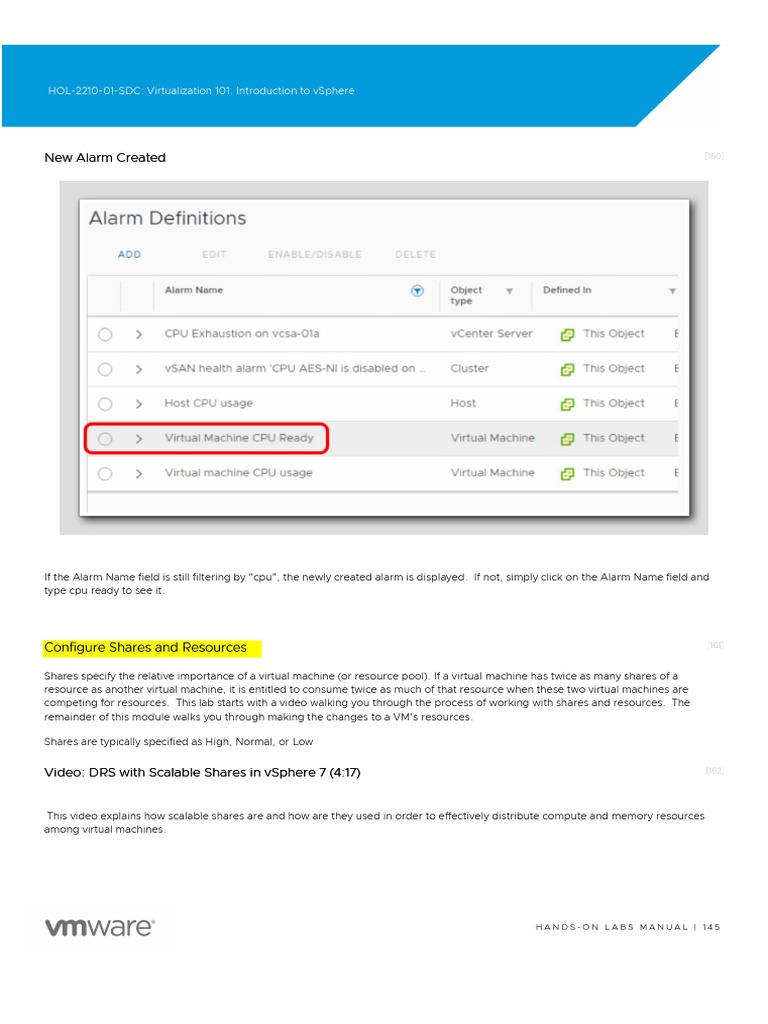 New Alarm Created New Alarm Created: Hol-2210-01-Sdc: Virtualization 101: Introduction To ...