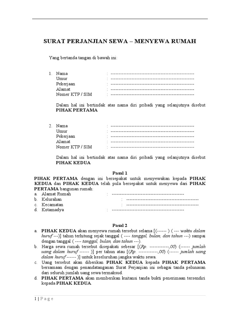 Surat Perjanjian Sewa Menyewa Rumah | PDF