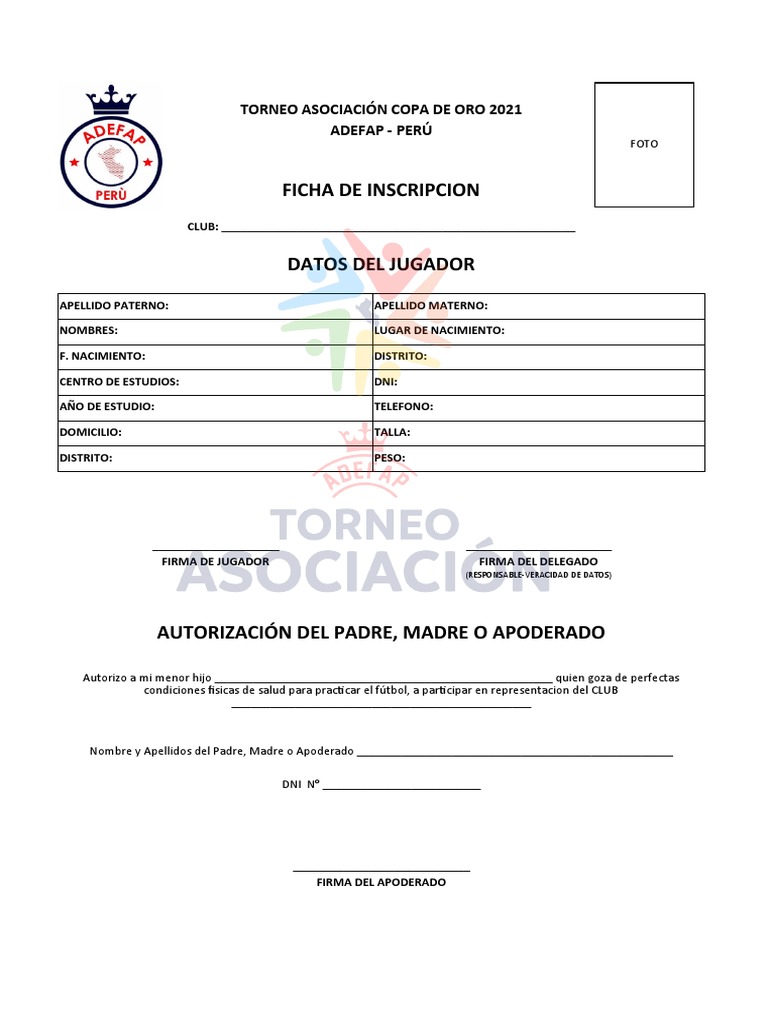 Ficha de Inscripcion Torneo Asociacion | PDF