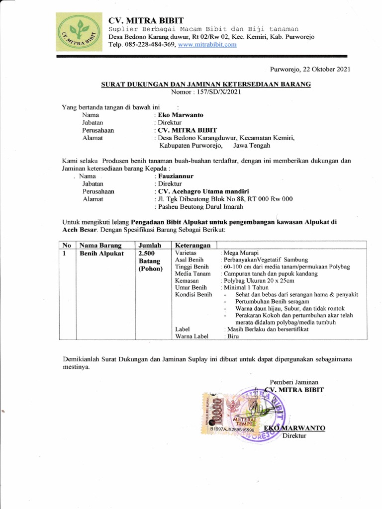 Cv. Mitra Bibit | PDF