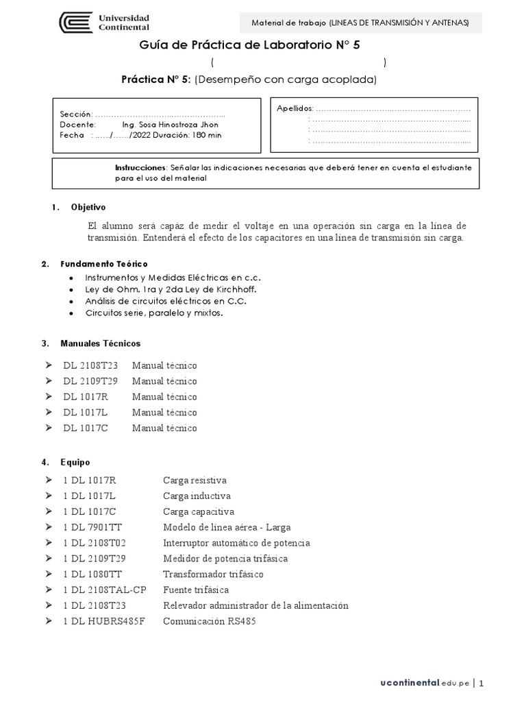 Práctica de Laboratorio: Carga Acoplada en Líneas de Transmisión | PDF ...
