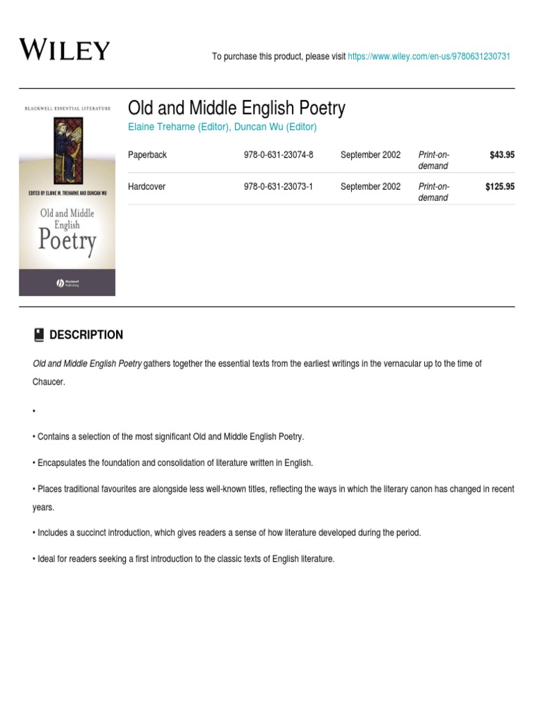 Wiley - Old and Middle English Poetry - 978-0-631-23073-1 | PDF