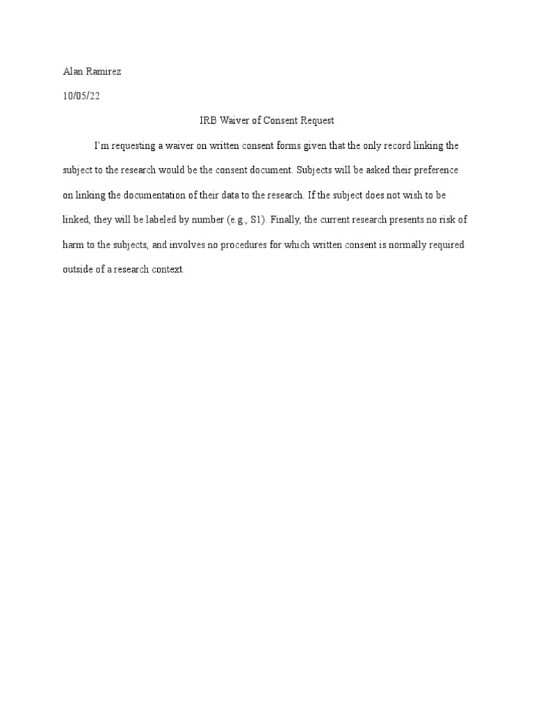 IRB Consent Waiver Template | PDF IRB Consent Waiver Template | PDF