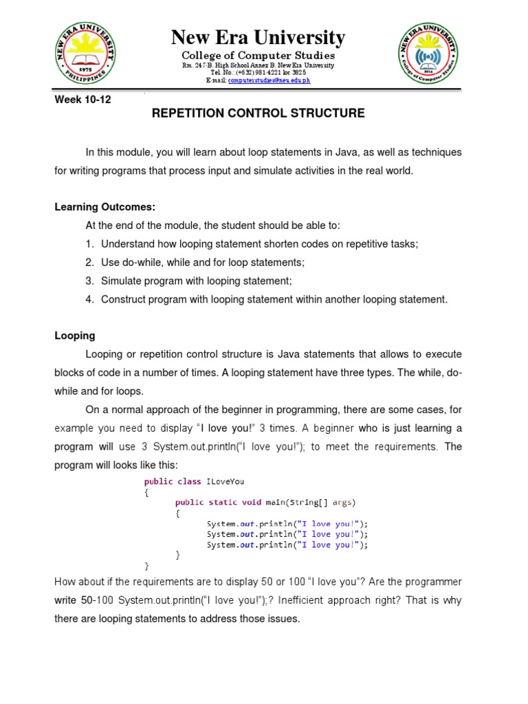 Week 10-12 CCC112-18 REPETITION CONTROL STRUCTURE | PDF | Control Flow | Computer Program
