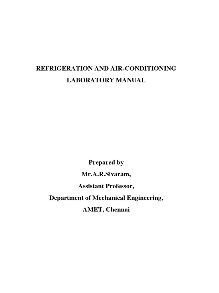 R&AC Lab Manual | PDF | Air Conditioning | Refrigeration