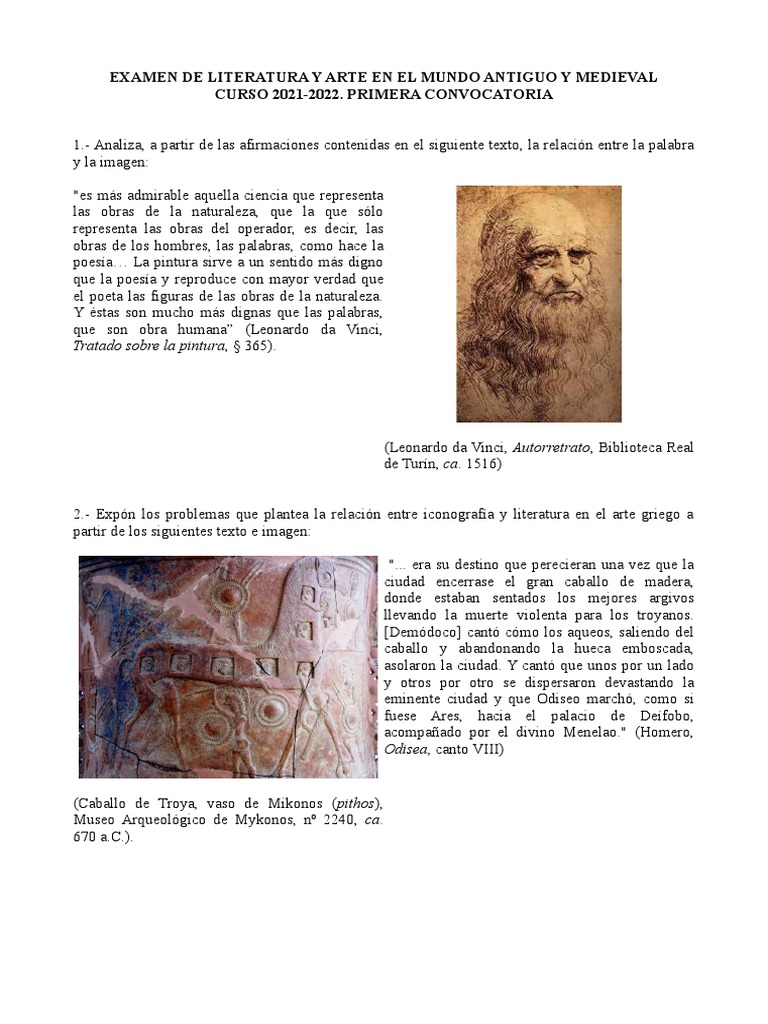 Examen Literatura y Arte (Enero 2021-22) | PDF