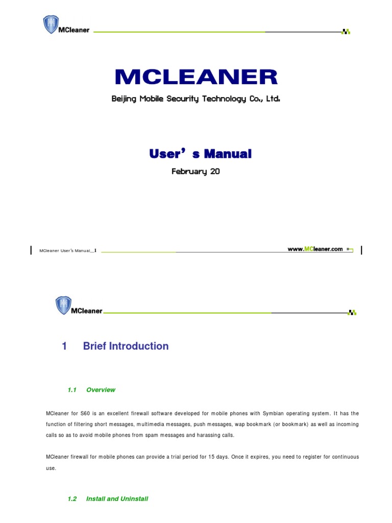 Mcleaner: User's Manual | PDF | Password | Cyberspace