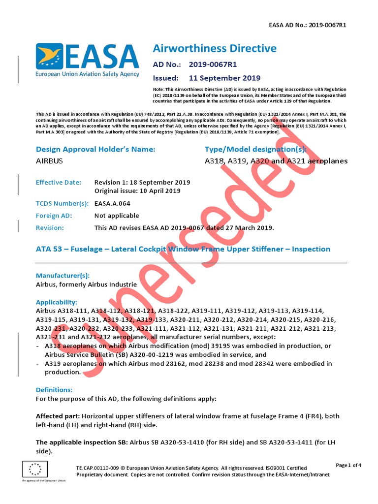 Easa - Ad - 2019-0067R1 - 1 (Ali 53-11-05 - SB 53-1410) | PDF | Transport | Airbus