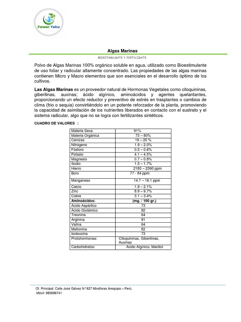 Ficha Tecnica Algas Marinas 2021 | PDF