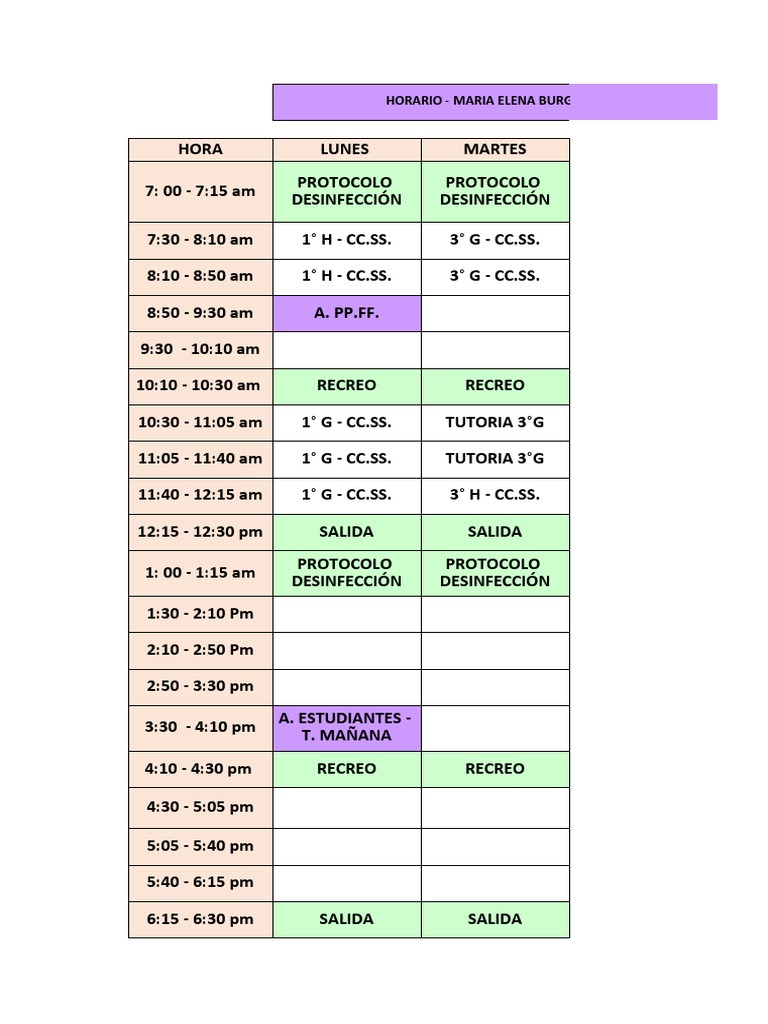 Horario de Clases - María Elena Burgos | PDF