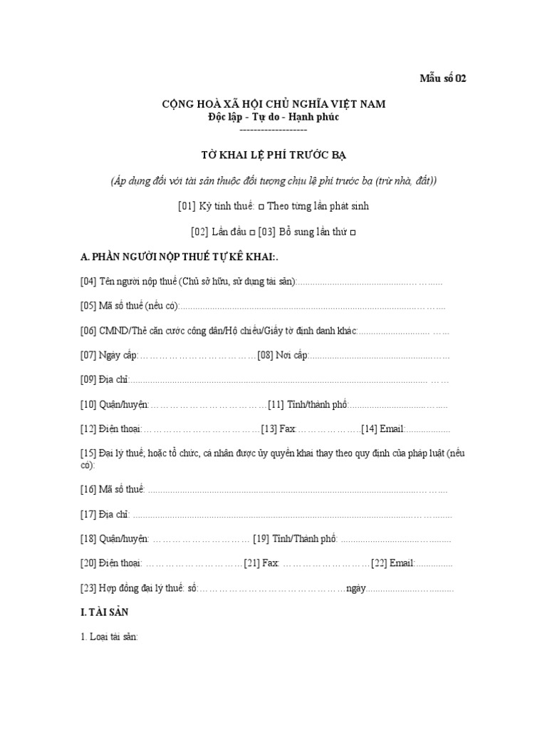 Mau So 02 LPTB To Khai Le Phi Truoc Ba | PDF