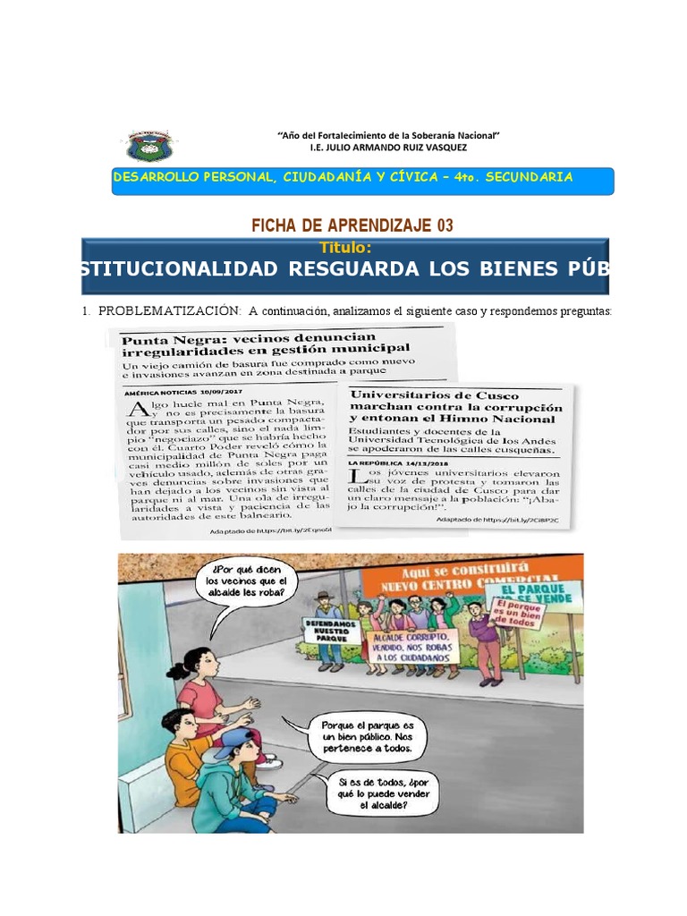 3 Ficha de Aprendizaje DPCC 4° Grado | PDF | Participación pública | Corrupción política