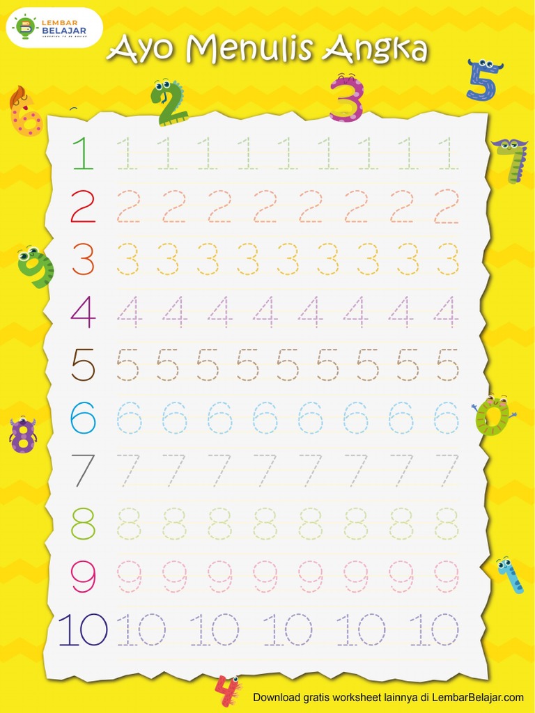 Worksheet Menulis Angka | PDF