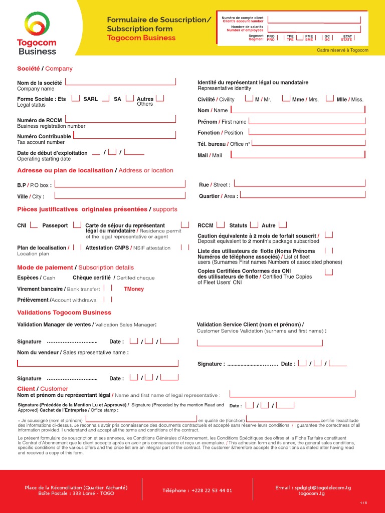 New Formulaire Togocom Business B I - v4 | PDF | Secteurs du service
